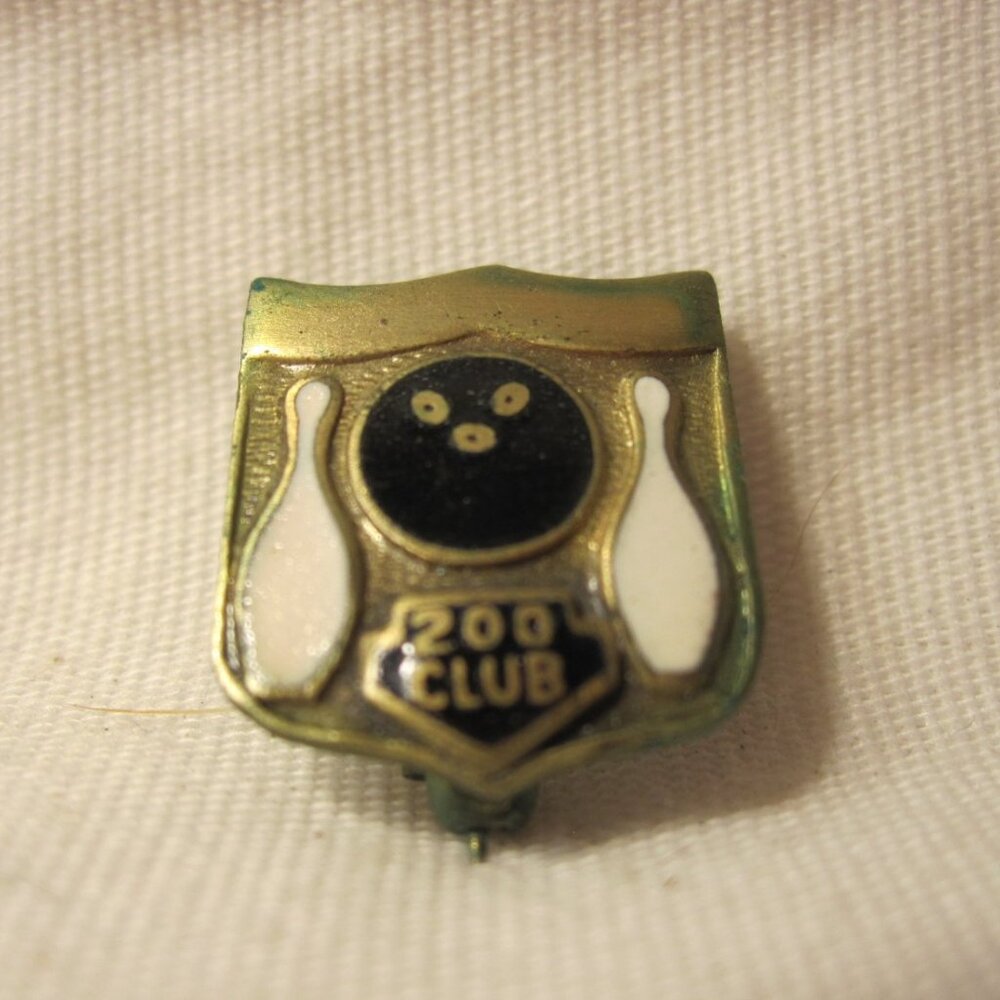 Vintage Bowling Achievement Pin: 200 Club Shield W/ B… - Gem